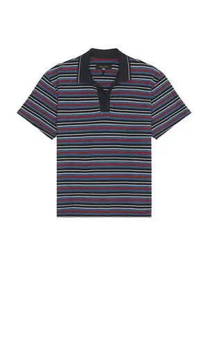 Rag & Bone Stripe Pique Polo In In Navy