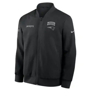 Nike New England Patriots Salute To Service Sideline Nfl Full-zip Bomber Jacket - Black