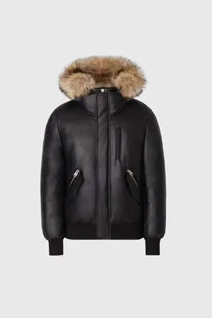 Mackage Glen-f 2-in-1 Leather Bomber Jacket With Hooded Bib & Natural Fur - Black