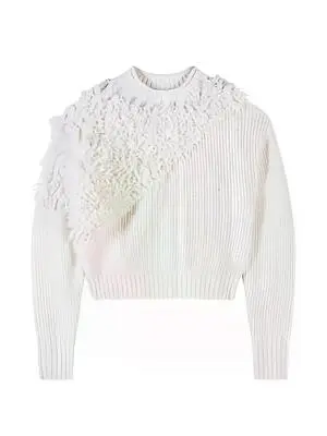 Patrizia Pepe Fringed Ribbed-knit Sweater - White
