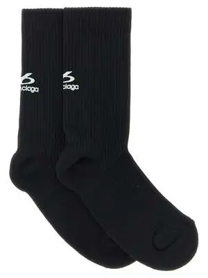 Balenciaga Ribbed Socks With Logo - Black