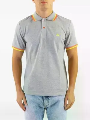 Peuterey Logo-patch Striped-trim Polo Shirt - Grey