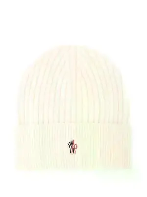 Moncler Logo-embroidered Ribbed Beanie Hat - White