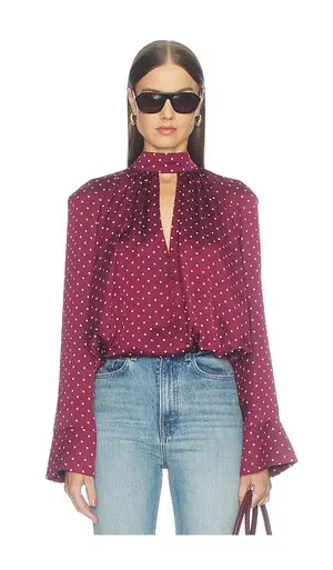 ROTATE BY BIRGER CHRISTENSEN Dot Satin Bow Shirt In Wine