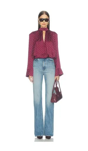 ROTATE BY BIRGER CHRISTENSEN Dot Satin Bow Shirt In Wine