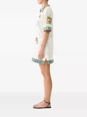 Camilla Embroidered Pointelle-knit Tunic - Neutrals