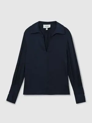 REISS Orla Silk-blend Open-collar Shirt
