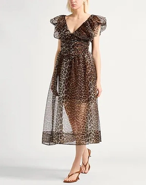 GANNI Leopard Print Chiffon Flared Skirt