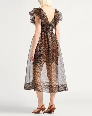 GANNI Leopard Print Chiffon Flared Skirt