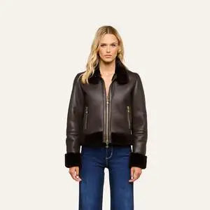 L'Agence Glacia Shearling Jacket - Dark Java
