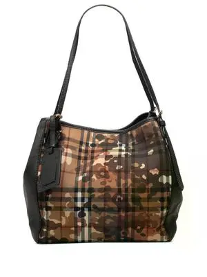 Burberry 2000-2017 Small Haymarket Check Canvas And Calfskin Camouflage Canterbury Tote Bag - Black