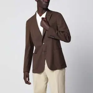 SANTANIELLO Slim-fit Single-breasted Linen Blazer - Brown