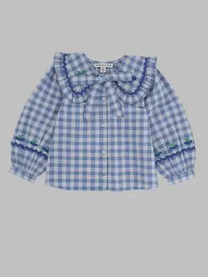 EMILE & IDA Blouse Grand Col Carreau - Blue