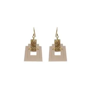 TOOLALLY Art Deco Square Earrings Champagne & Gold Glitter - Brown