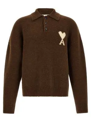 AMI Paris De Coeur' Polo Shirt - Brown