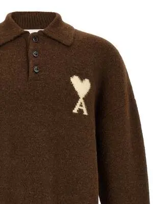 AMI Paris De Coeur' Polo Shirt - Brown