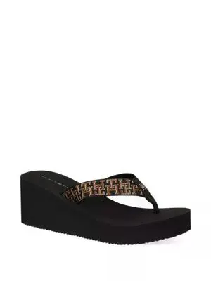 Tommy Hilfiger Th Monogram-print Wedge Flip-flops