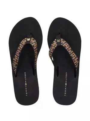 Tommy Hilfiger Th Monogram-print Wedge Flip-flops