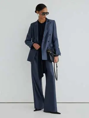 ATELIER Satin Pinstripe Double Breasted Blazer - Navy