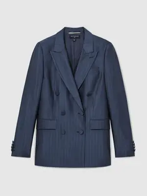 ATELIER Satin Pinstripe Double Breasted Blazer