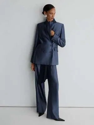 ATELIER Satin Pinstripe Double Breasted Blazer