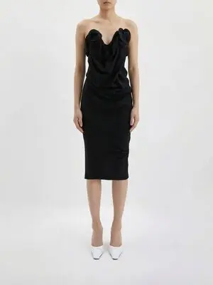 Magda Butrym Long Evening Gown With Sweetheart Neckline And 3d Flower Appliqu - Black