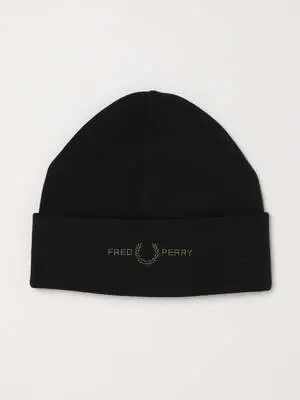 Fred Perry Cotton Beanie Hat With Embroidered Logo And Cuff - Black