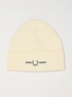 Fred Perry Cotton Beanie Hat With Embroidered Logo And Cuff Ecru