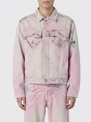 Camper Abstract Print Bleached Denim Jacket With Patch Pockets