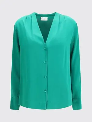 FORTE_FORTE Long-sleeve Pure Silk Shirt With V-neck - Blue