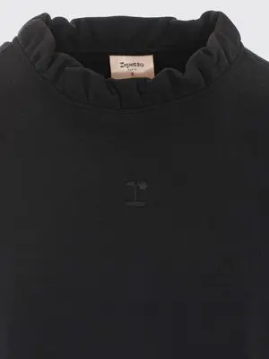 Repetto Long-sleeved Cotton T-shirt With A Ruffled Collar - Black