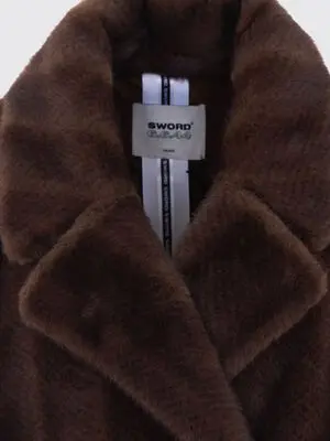 SWORD 6644 Double-breasted Short Faux Fur Coat In A Shearling Style