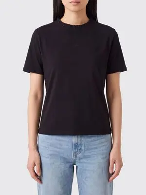 Repetto Short-sleeved Stretch Cotton T-shirt With Ruffled Collar - Black