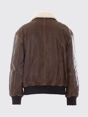 DUNST Lambskin Leather Bomber Jacket With Fur Collar And Elasticated Cuffs - Brown