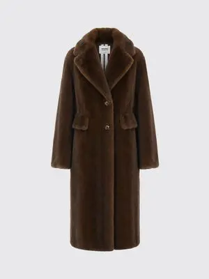 SWORD 6644 Long Single-breasted Faux Fur Coat With Button Closure