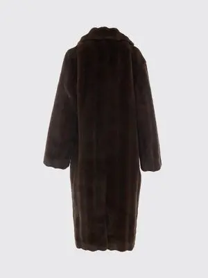 SWORD 6644 Long Single-breasted Faux Fur Coat With Button Closure