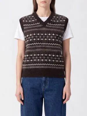 DUNST Jacquard Knit Waistcoat In Wool And Alpaca Blend With V-neck - Brown