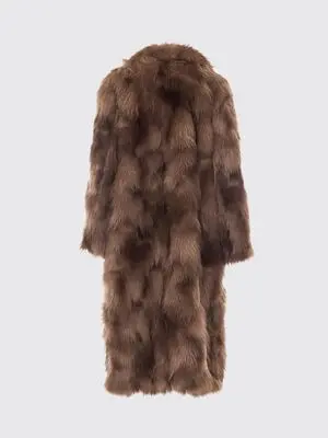 SWORD 6644 Long Single-breasted Faux Fur Coat With A Relaxed Fit - Brown