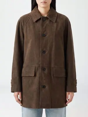 DUNST Knee-length Single-breasted Suede Jacket With Patch Pockets - Kaki