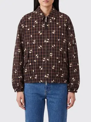 GANNI Check And Floral-embroidered Organic Cotton Bomber Jacket - Brown