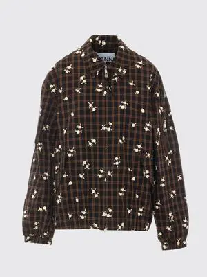 GANNI Check And Floral-embroidered Organic Cotton Bomber Jacket
