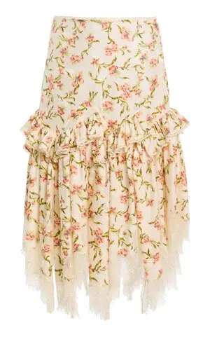Ulla Johnson Isolina Silk Midi Ruffle Skirt - Ivory