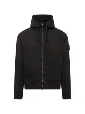 Stone Island 6100009 Organic Cotton Fleece Zip-up Hoodie - Black