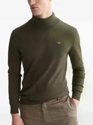 Scotch & Soda Logo-embroidered Roll-neck Sweater - Green