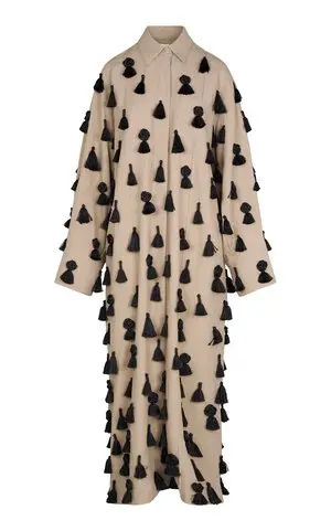 HEIRLOME Freyja Tasseled Linen Maxi Dress - Neutral