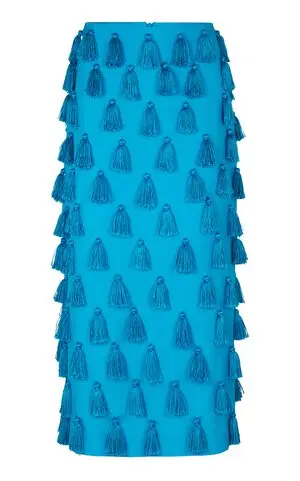 HEIRLOME Lila Tasseled Silk Maxi Skirt Blue