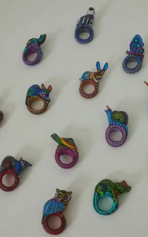HEIRLOME Alebrije Painted Wood Ring With Silk Cord