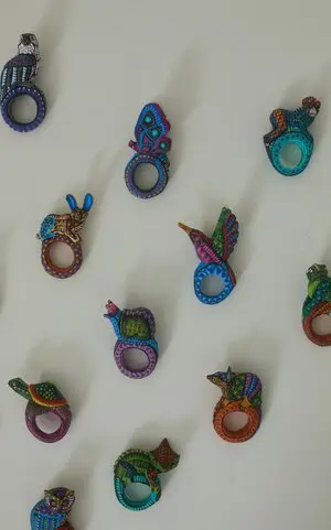 HEIRLOME Alebrije Painted Wood Ring With Silk Cord