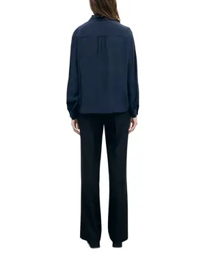 Gerard Darel Loan Silk Ruffle Front Top - Navy