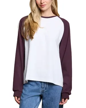 PERFECTWHITETEE Jacky Cotton Jersey Long Sleeve Crewneck Baseball Tee - White/cherry Lacquer